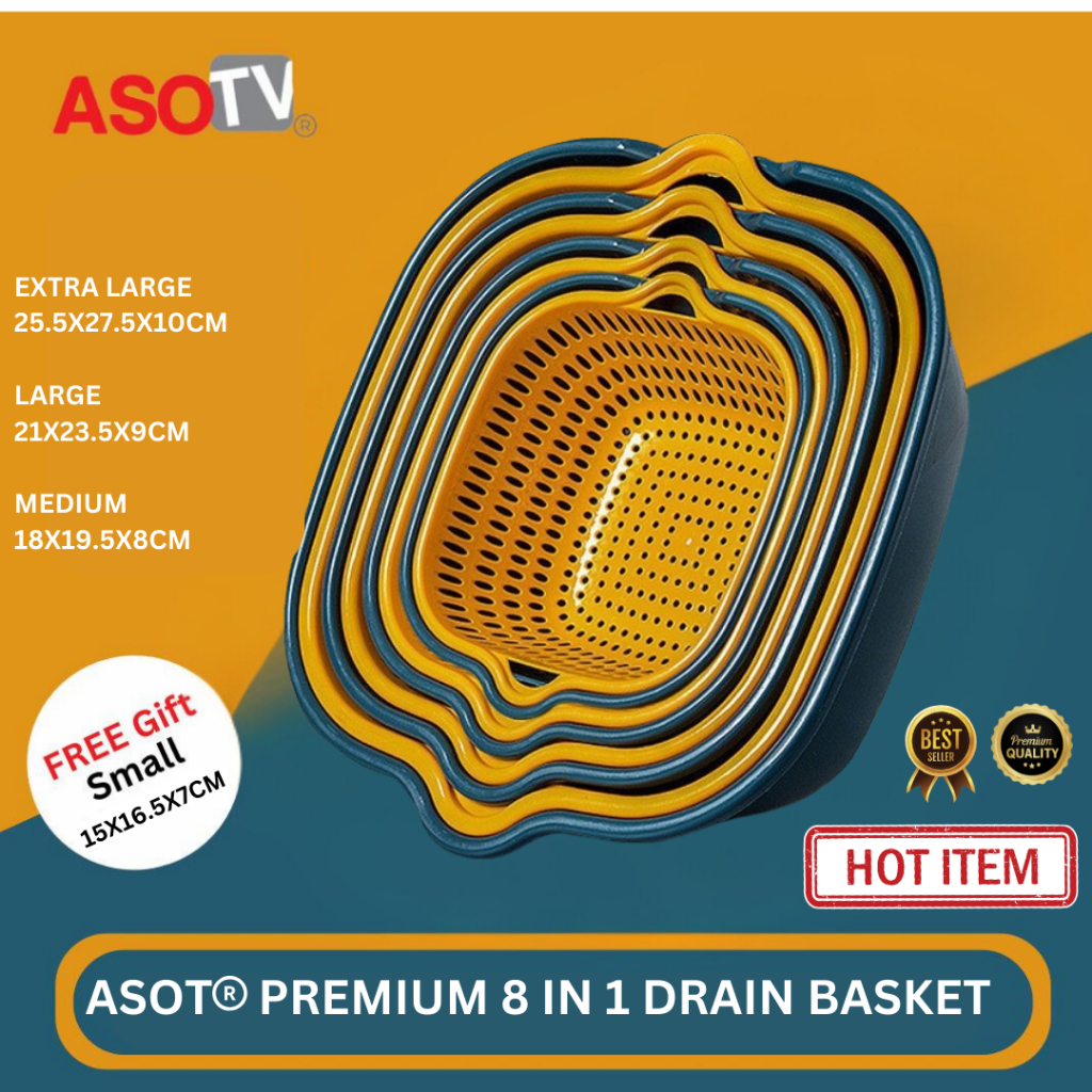 ASOTV® 8 in 1 Drain Basket Fruit Vegetables Washing Strainer Bakul Cuci ...