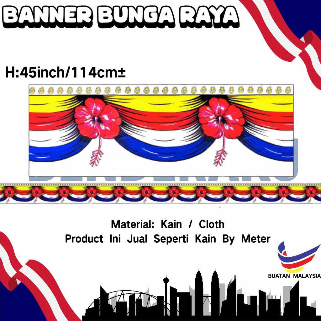 【Benderaku】Kain Banner Bunga Raya Bendera Bunga raya Banner Kain Bunga ...