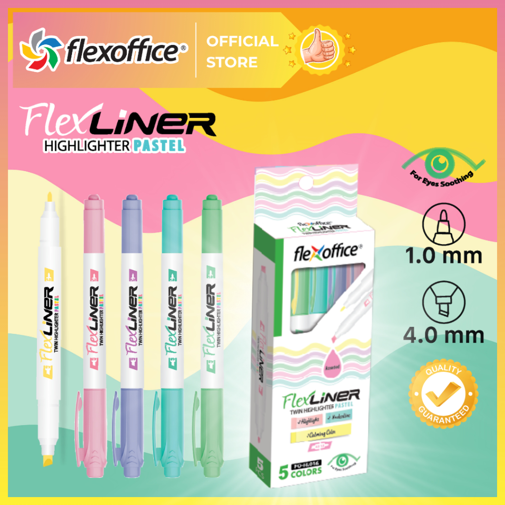 FlexOffice FlexLiner Pastel Highlighter (Set Of 5) Eye Soothing/Dual ...