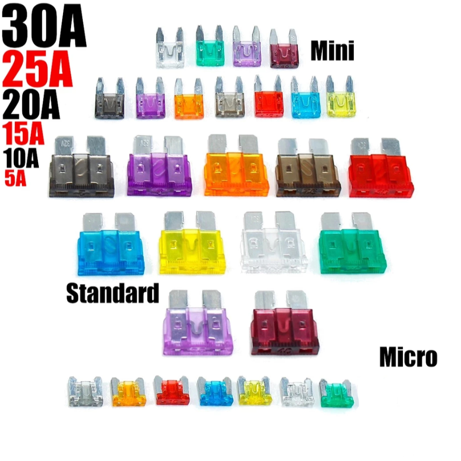 Car Fuse Blade Standard Mini Micro Fuse Size 5A 10A 15A 20A 25A 30A Car ...