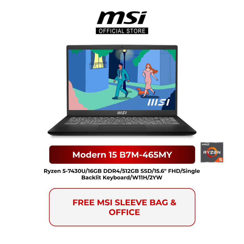 MSI Modern 15 B7M-465MY Laptop (R5-7430U/16GB DDR4/512GB SSD/15.6" FHD ...