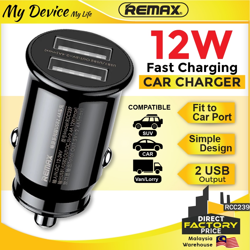 REMAX RCC239 12W 2.4A Mini Size Car Phone Charger Fast Charging USB 12 ...