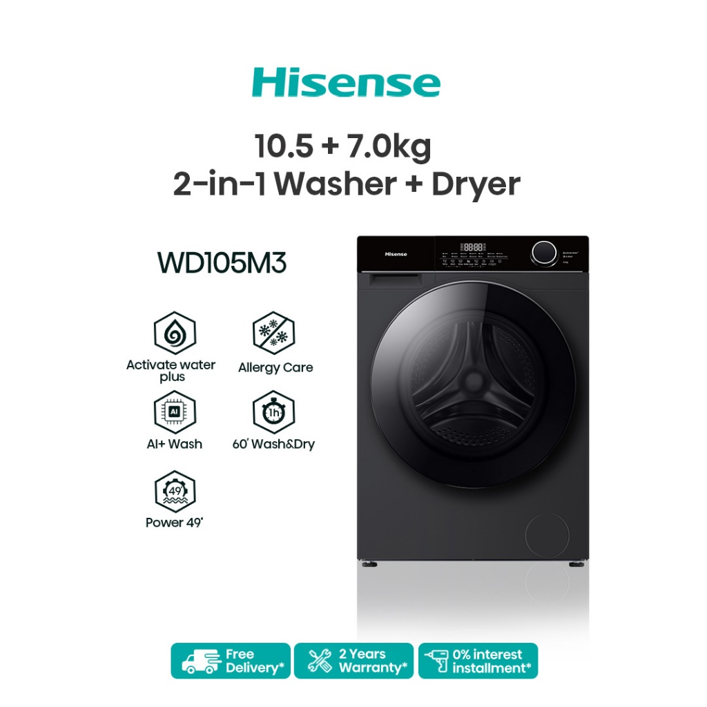 Hisense 10.5+7kg Washer + Dryer / Activate Water Plus / AI Wash ...