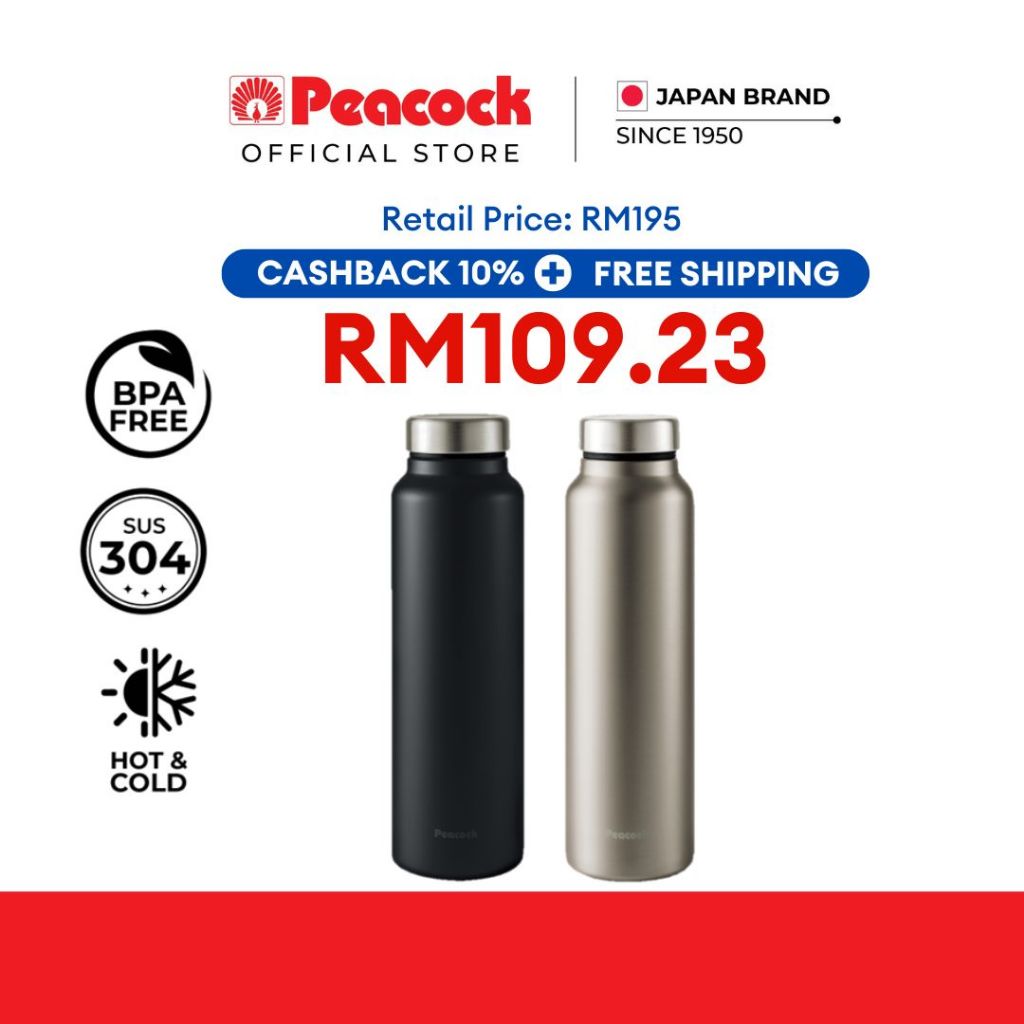 PEACOCK AKY-80 Stainless Steel SUS304 Light Weight Twist Bottle 800ML | Shopee Malaysia