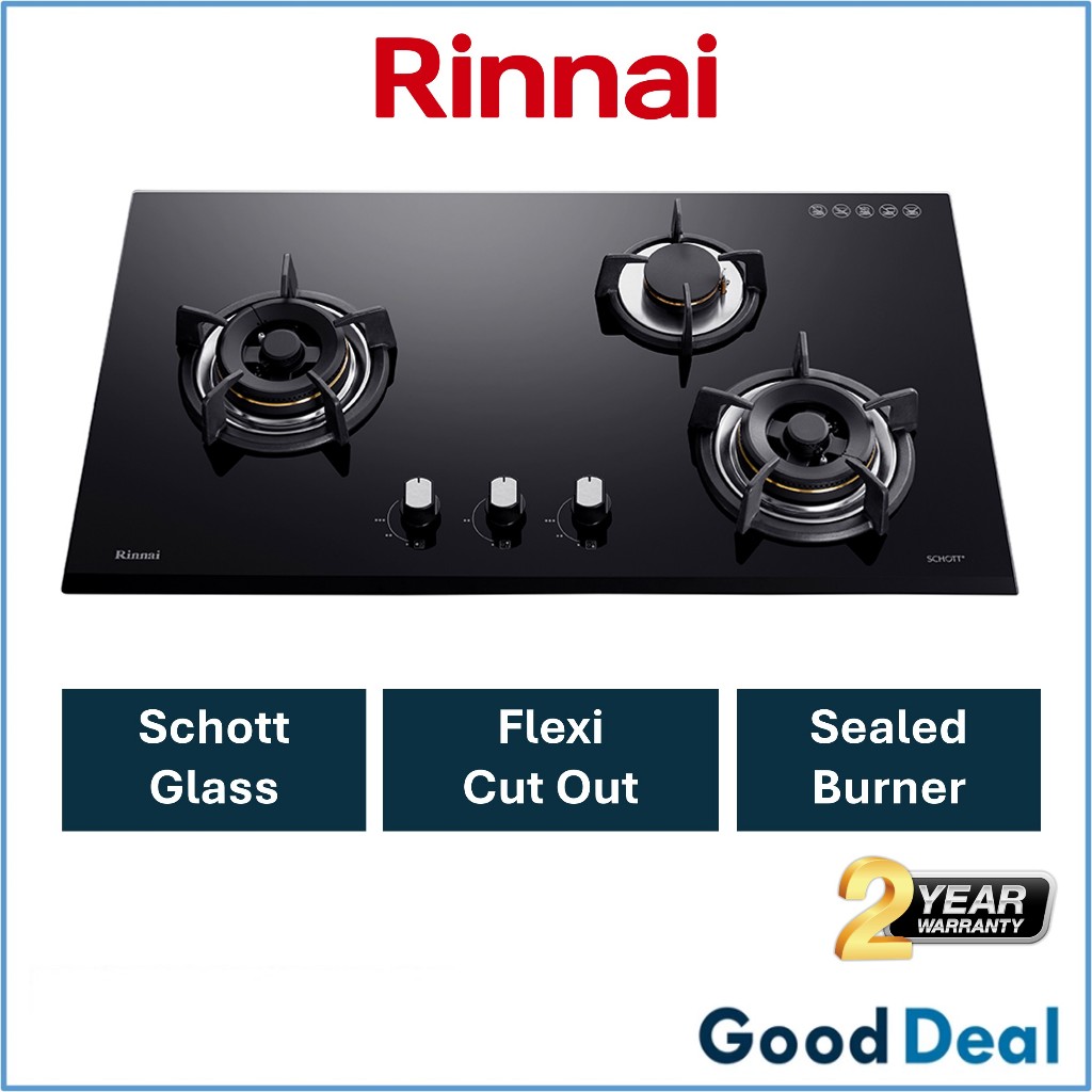 Rinnai RB-93UG Schott Glass 3-Hyper Burner Built-in Gas Hob | Shopee Malaysia