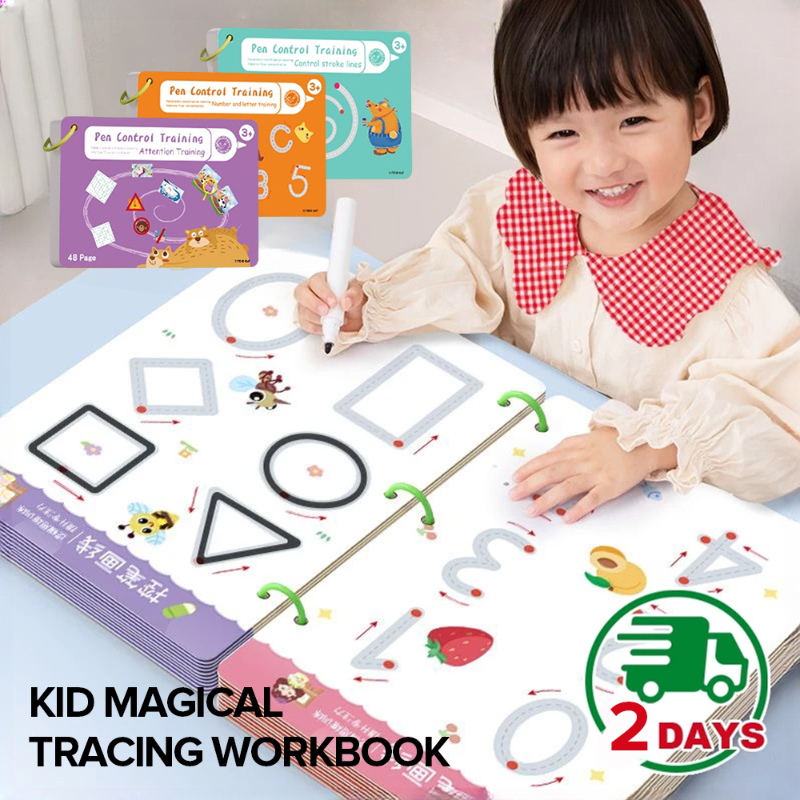 Kid Magical Tracing Workbook with Erasable Pen Control Educational Toy ...