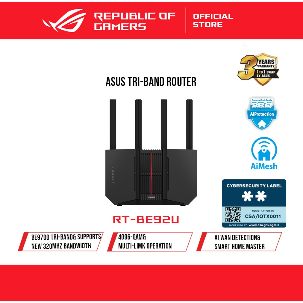 ASUS RT-BE92U BE9700 Tri-band WiFi 7 Router, supports new 320MHz ...