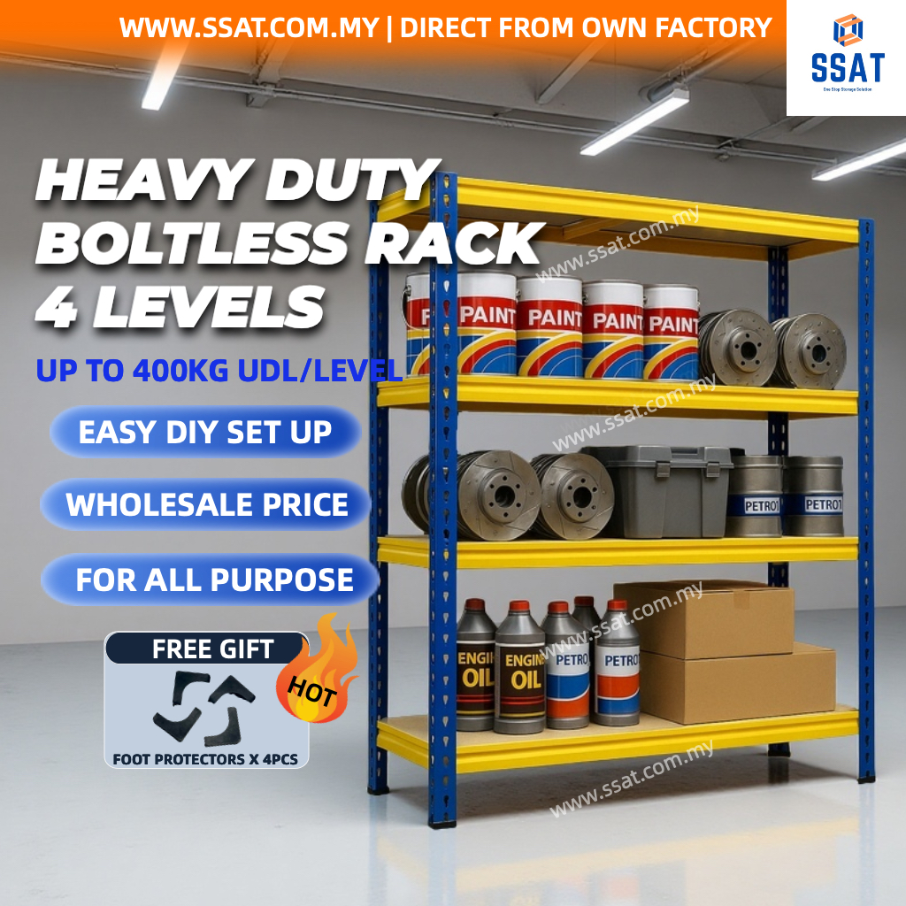 BOLTLESS RACK 4 LEVELS, WAREHOUSE RACK, STORAGE RACK, RAK BESI, RAK ...