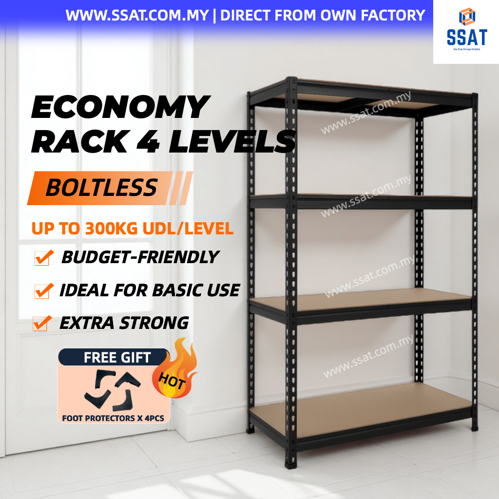 ECONOMY BOLTLESS RACK 4 LEVELS, WAREHOUSE RACK, STORAGE RACK, RAK BESI ...