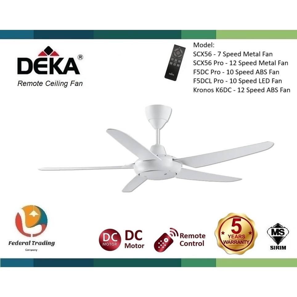 DEKA Remote Ceiling Fan K6DC SCX56 F5DC F5DC LED Pro 7/10/12 Speed 56 ...