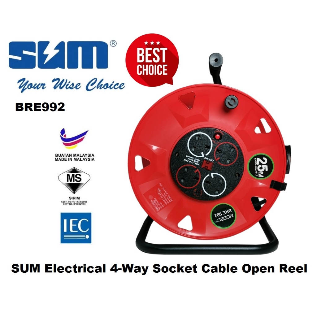 SUM 25m/50m x 4-Way Socket Cable Reel with Thermal Cut-Out | Shopee ...
