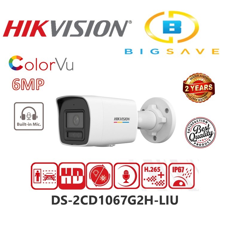 HIKVISION 6MP DS-2CD1067G2H-LIU COLORVU WITH SMART HYBRID LIGHT FIXED BULLET NETWORK CAMERA ...