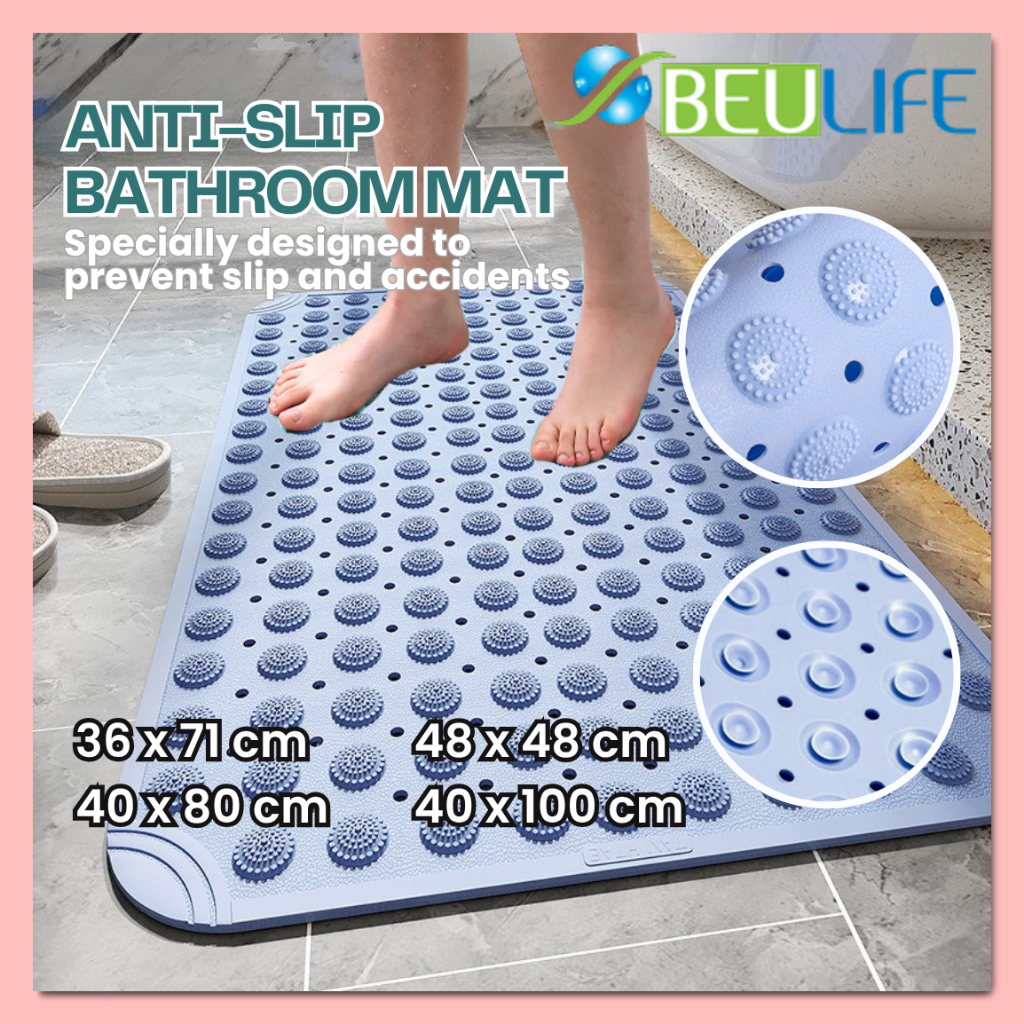 BEULIFE Bathroom Anti Slip Non Slip TPE Safety Floor Mat Anti Skid ...