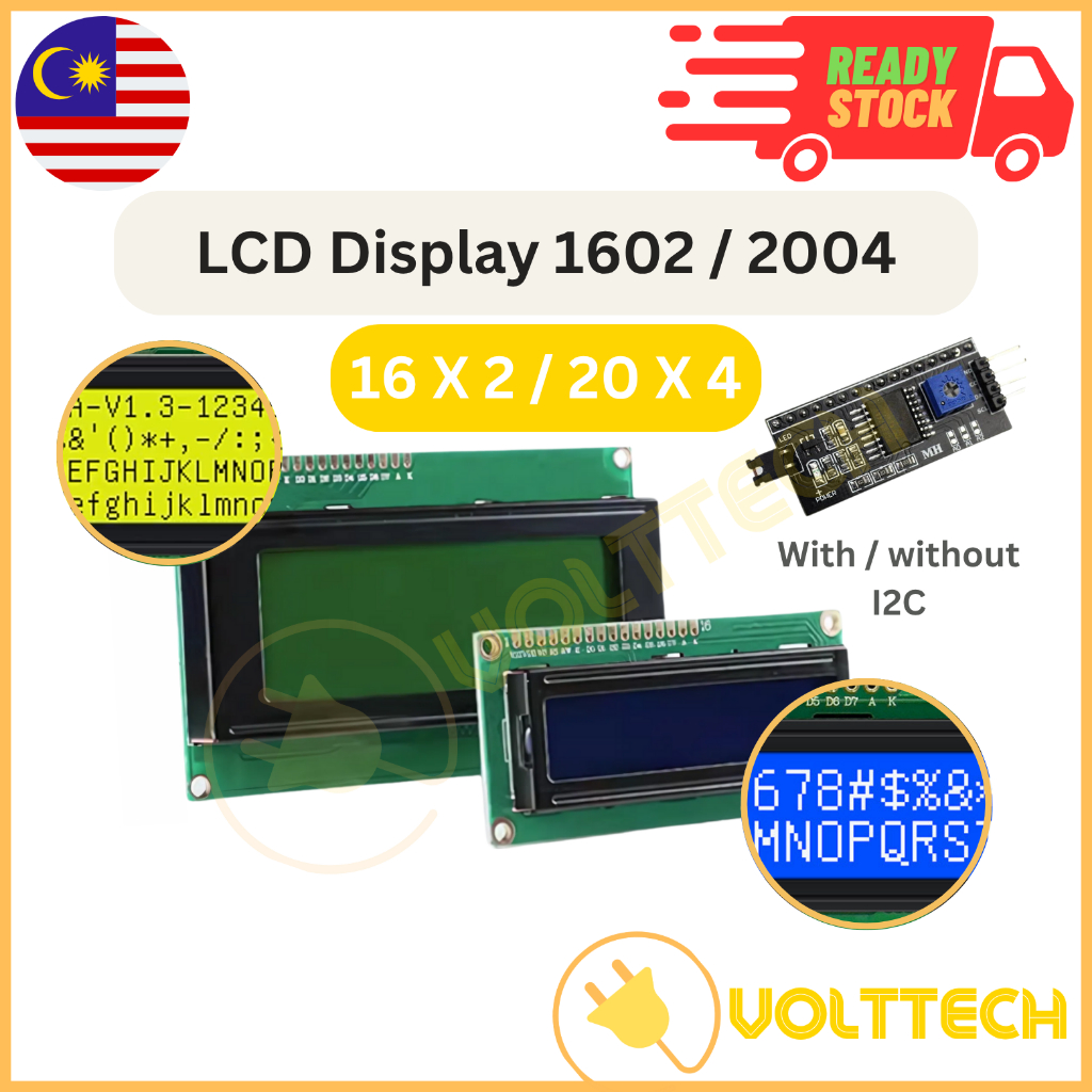 LCD Display 1602 2004 Module 16x2 20x4 Yellow / Blue DIY Arduino Project I2C Backlight | Shopee ...