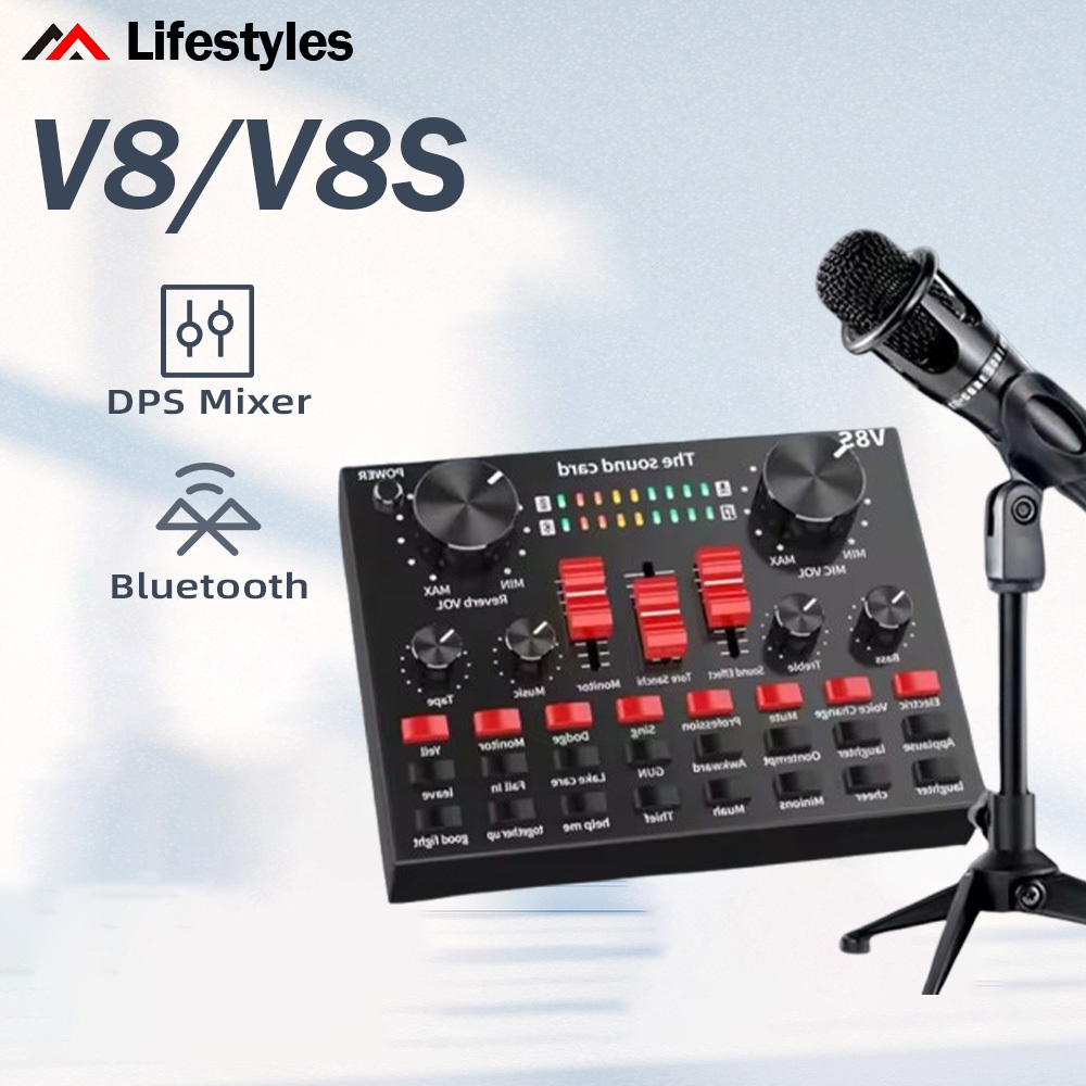V8 V8S BM800 F998 R8 DPS Mixir Live Sound Card with Blutooth 16 Sound 9 Knobs Microphone Full ...