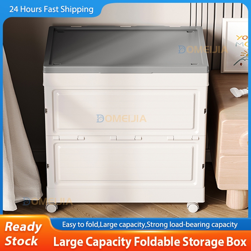 160l Clothes Storage Box Organizer Foldable Plastic With Wheel ...