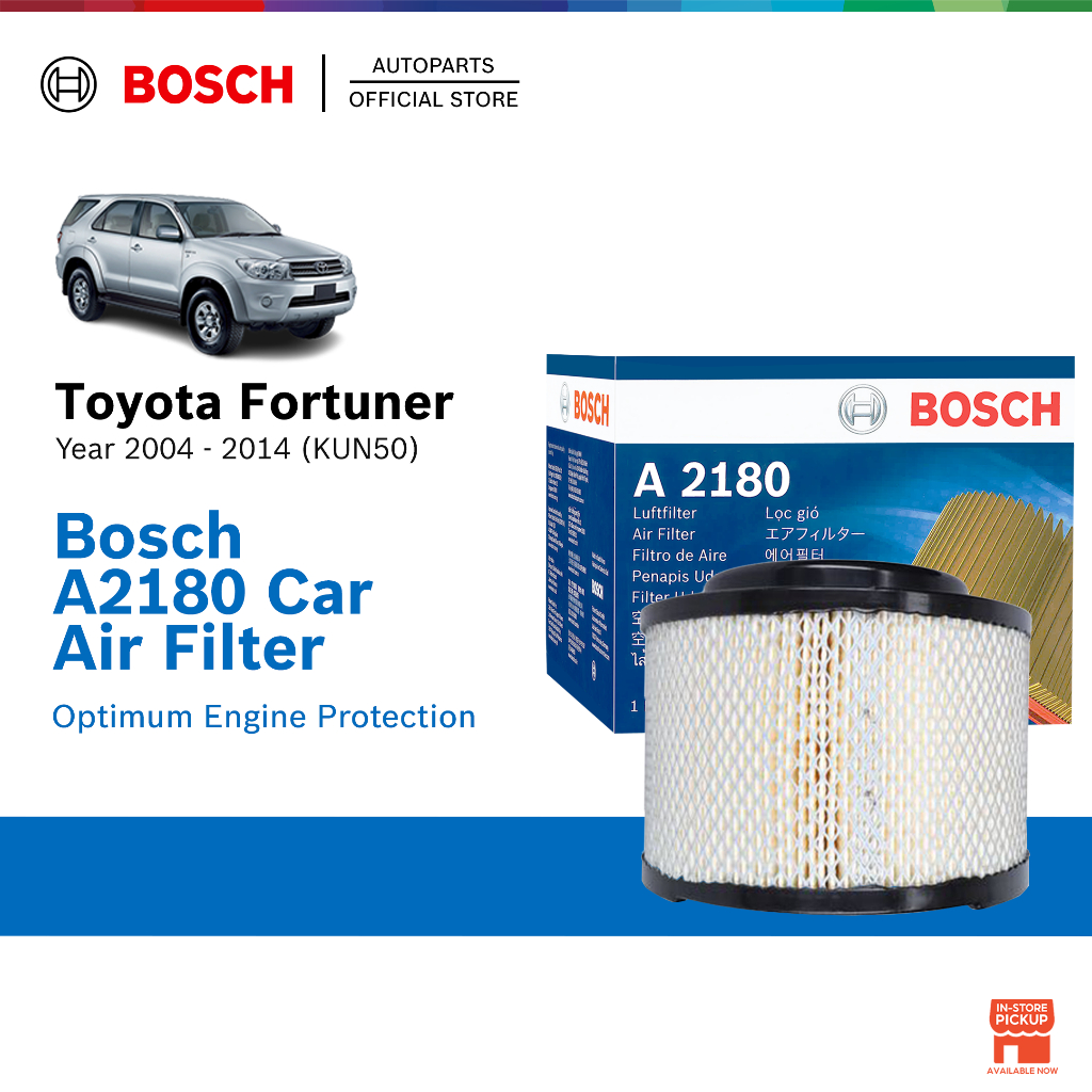 Bosch A2180 Engine Air Filter Element for Toyota Fortuner 2.5 2.7 3.0 KUN50 TGN51 (2004 - 2014 ...