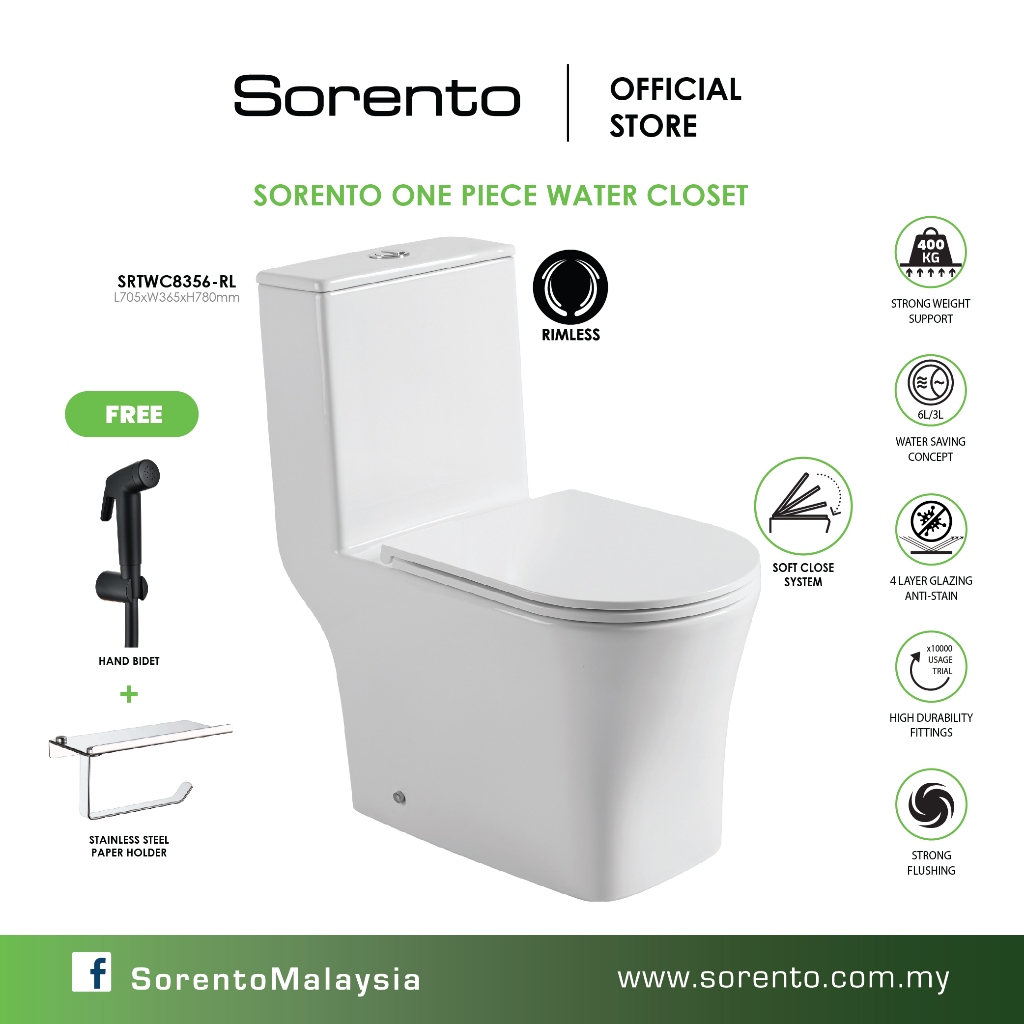 Sorento S TRAP One Piece WC Rimless flushing water closet Jamban tandas ...