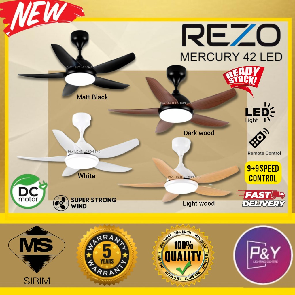 REZO MERCURY SIGNATURE SERIES 42 ''( LED 24W) 5 BLADES DC Motor Ceiling ...