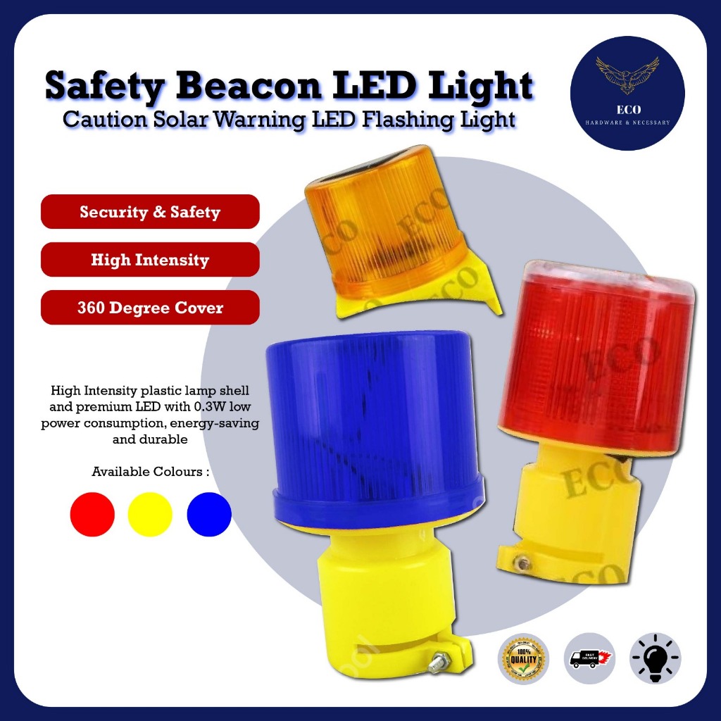 Safety Beacon Fix Square Base Caution Lampu Klip Solar Warning Light ...
