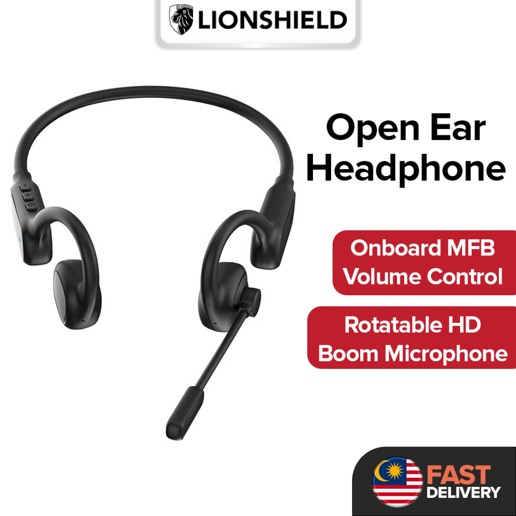 (MY) Wireless Open-Ear Clip-On Headphones with Boom Mic - Bluetooth 5.3 ...