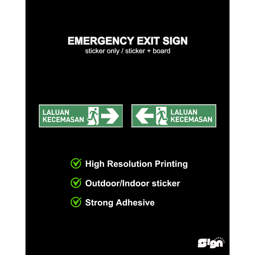 (READY STOCK) LALUAN KECEMASAN EMERGENCY EXIT SIGN, KELUAR SIGN STICKER ...