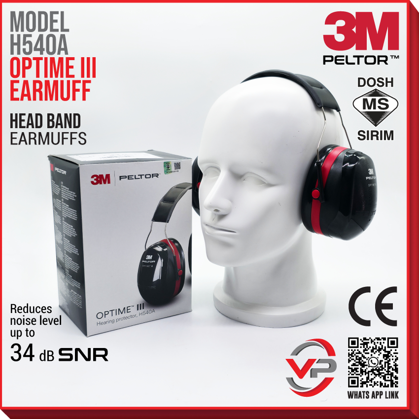3M™ H540A-411-SV PELTOR OPTIME III SIRIM DOSH SAFETY EARMUFFS OVER-THE ...