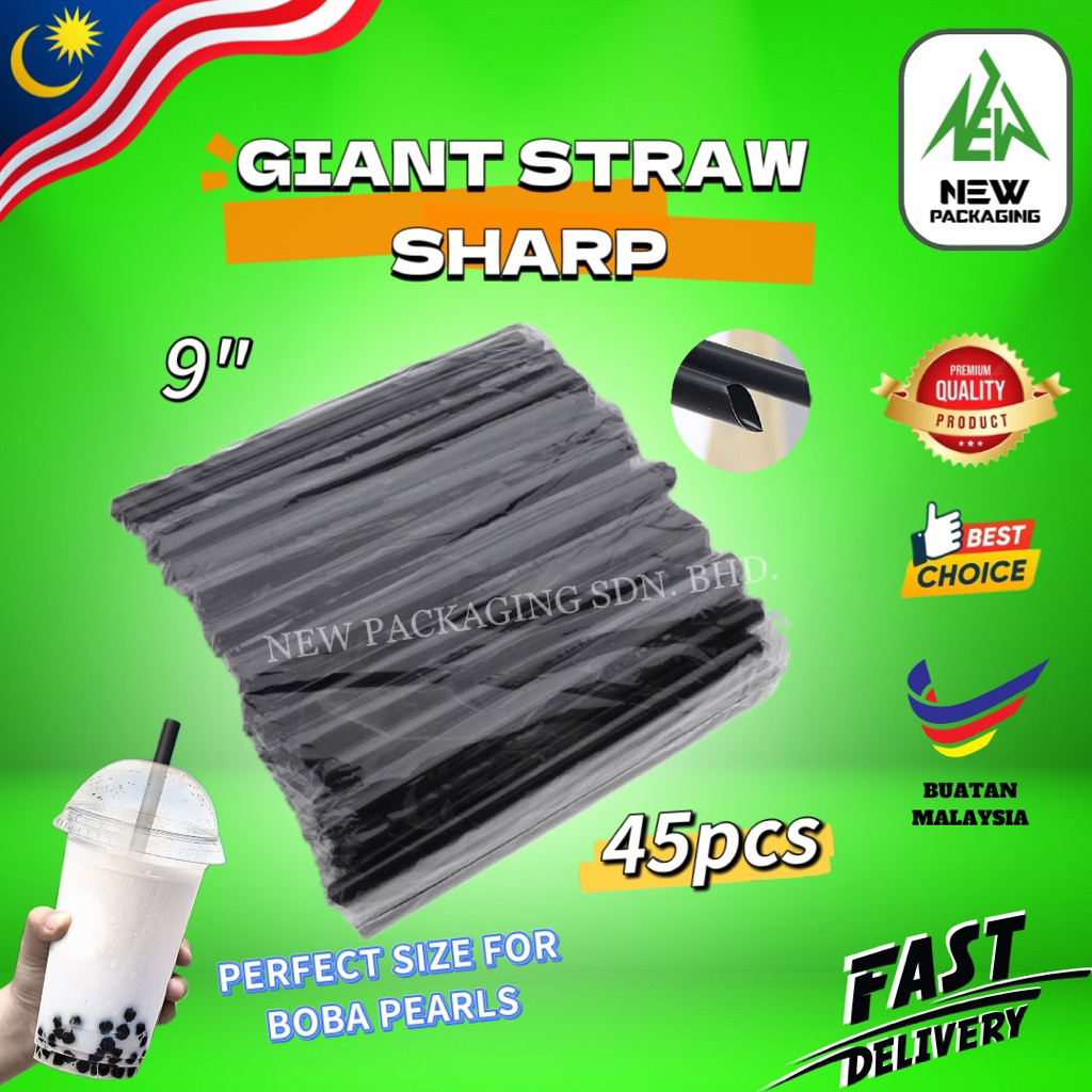 9" Black Giant Straw with Sharp Tip [45pcs] – Straw Tajam Hitam ...