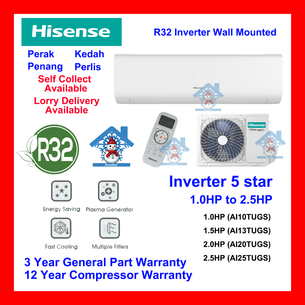 5⭐ Hisense Inverter Air Conditioner 1.0HP 1.5HP 2.0HP 2.5HP R32 ...