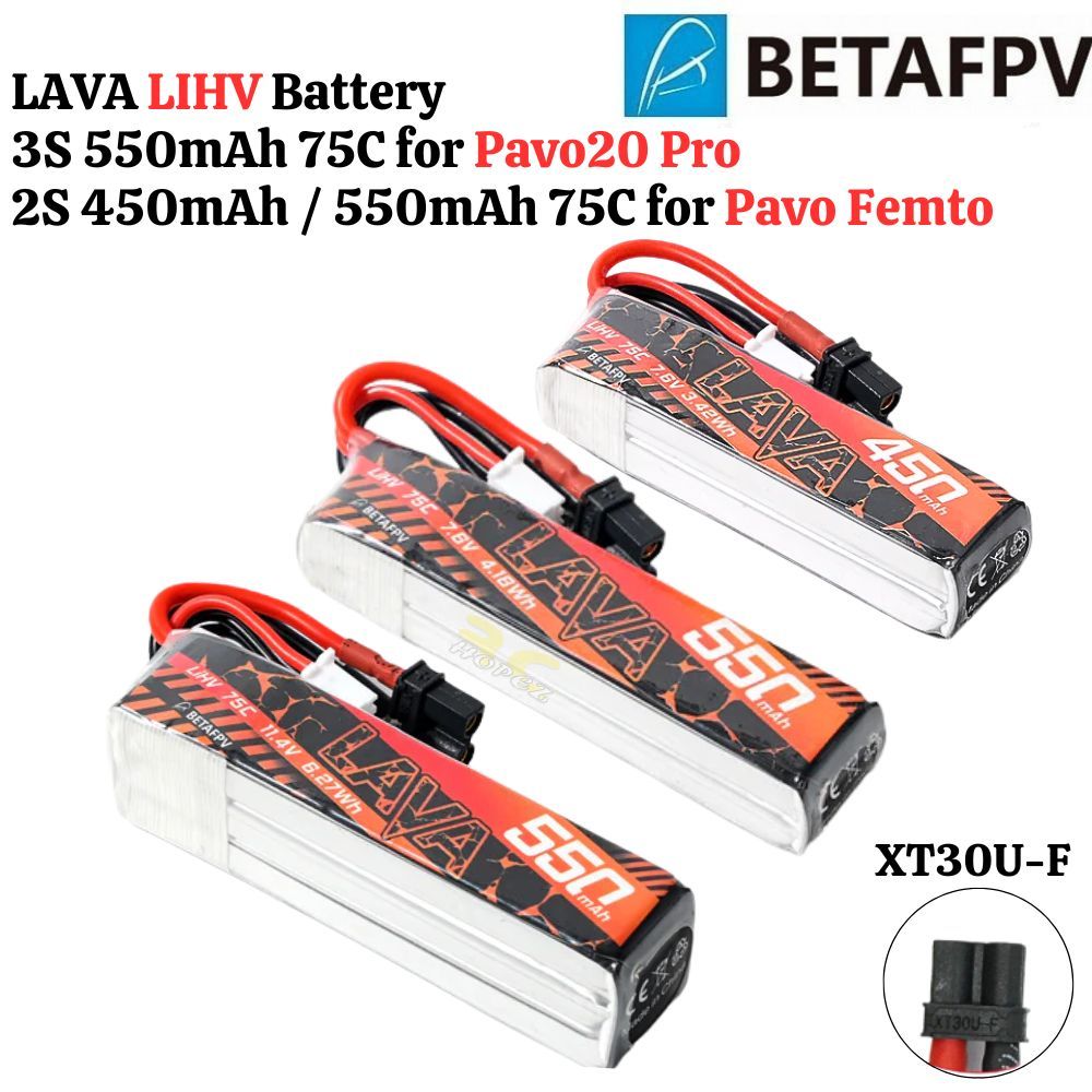 BetaFpv LAVA 450mAH 550mAh 2S 3S 75C 7.6HV 11.4 LIHV LiPo Battery for ...