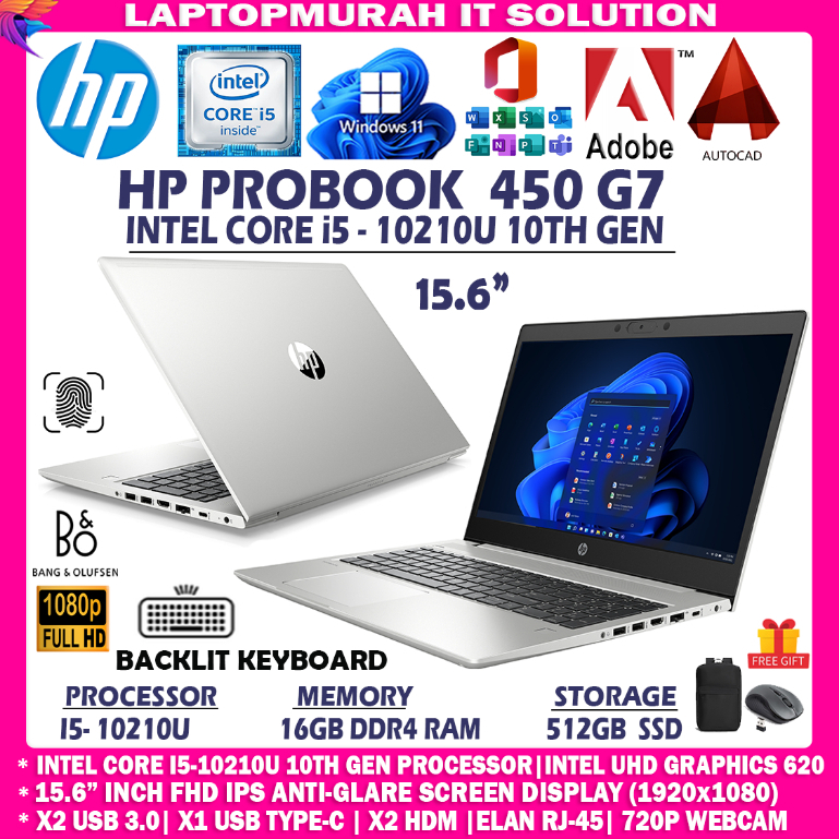 HP PROBOOK 450 G7 - INTEL CORE I5 -10210U 10TH GEN / 16GB DDR4 RAM ...