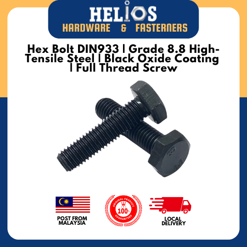 (1 PC) M18 | Hex Bolt DIN933 | Grade 8.8 High-Tensile Steel | Black ...