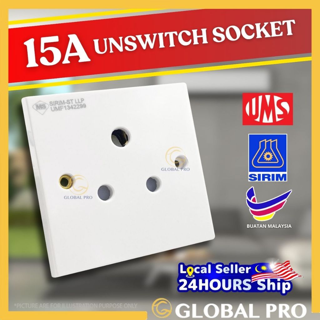 [SIRIM] UMS 15A Unswitch Socket Aircond Switch Plug 3 Pin Wall Socket ...