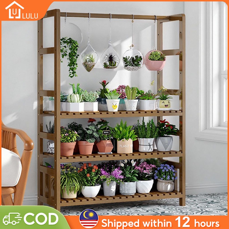 LULU Plant Rack Rak Pasu Bunga Outdoor 50-90CM Bamboo Flower Garden ...
