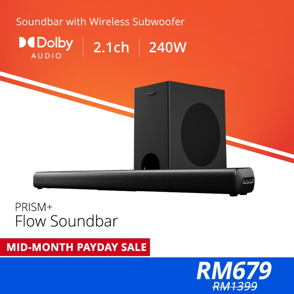PRISM+ Flow 3.1ch Soundbar with Dolby Audio | 350W | Wireless Subwoofer ...