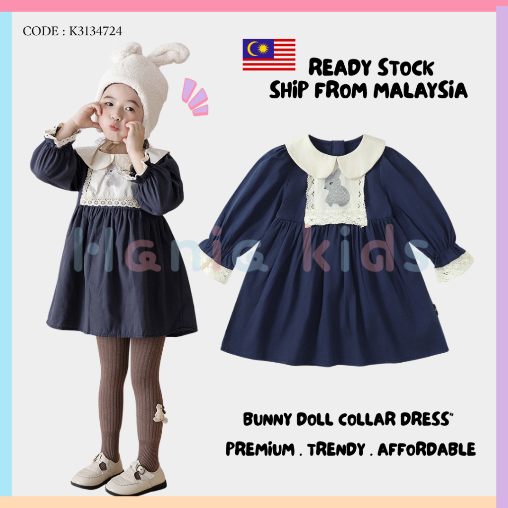 Hania Gaun Budak Perempuan Corak Arnab Lengan Panjang Berkolar 2-8 ...