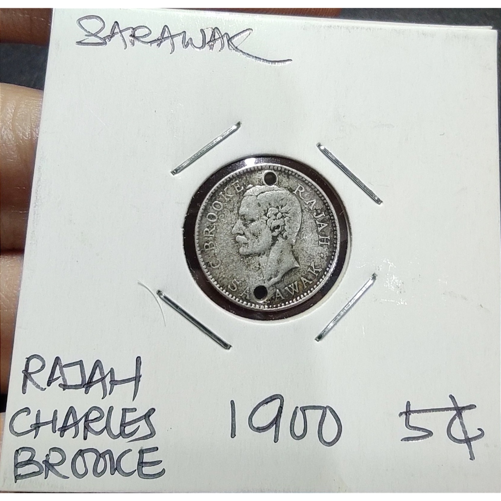 Sarawak Old Silver Coin - Rajah Charles Brooke 5 Cents Year 1900 (Holed ...