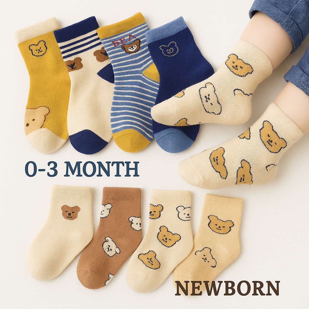 3/5pair set Newbron Cute Cotton Bear Socks stokin baby stokin newborn ...