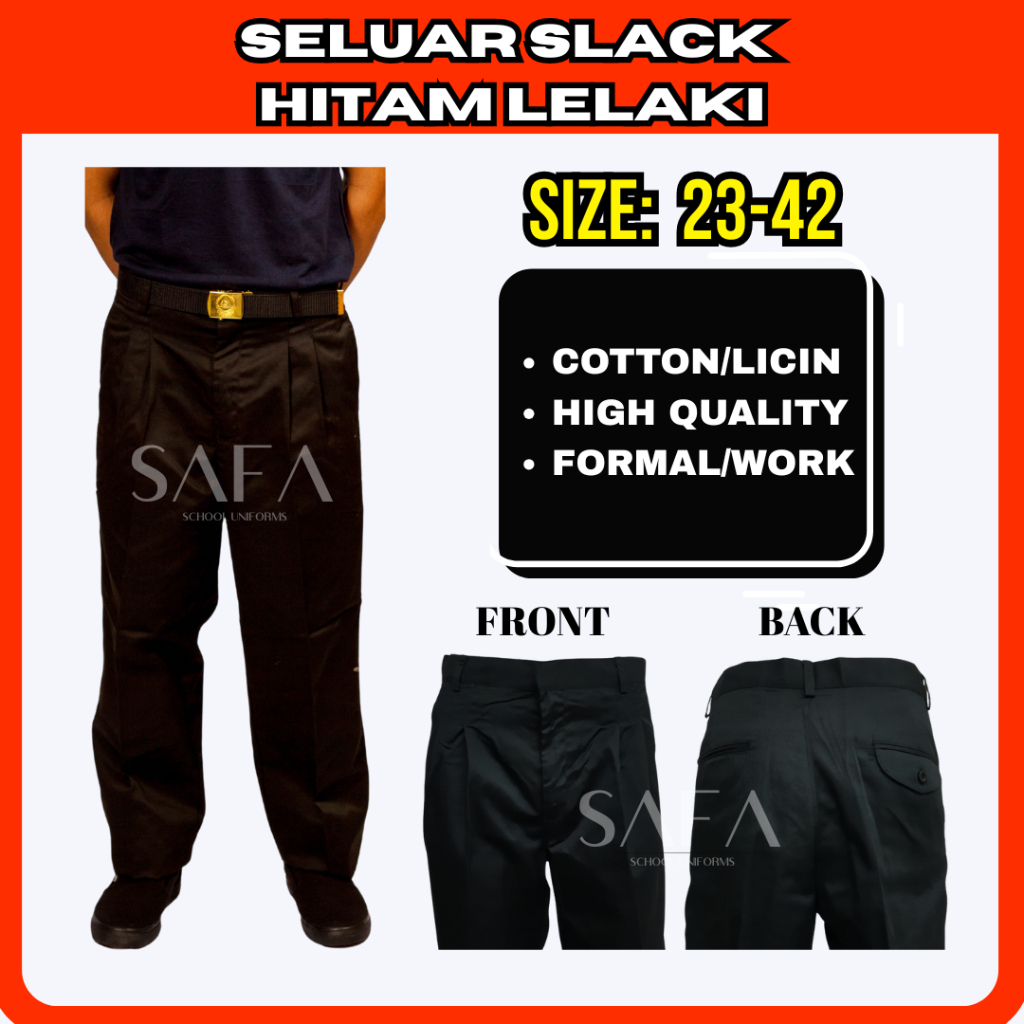 Men's Slack Pants Black Seluar Slack Hitam Lelaki Panjang Straight Cut ...