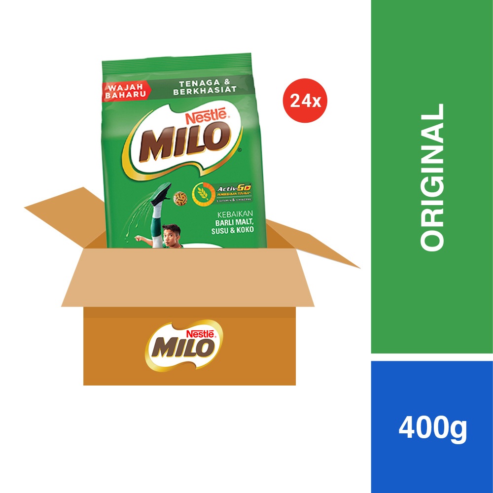 [Carton of 24] NESTLE Milo Chocolate Malt Powder Soft Pack 400g (Halal ...