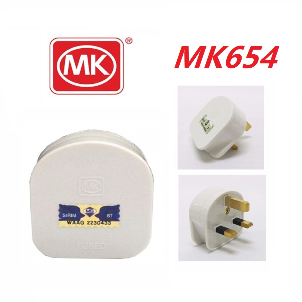 MK MK654 Heavy Duty Poly Carbonate 13A Fused 3 Pin Plug Top Uk Type 3 Pin Plug Top 13A Plug Top ...