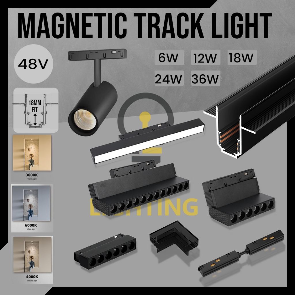 LED Magnetic Track Light Magnet Pendant Lamp Grille Folding Flood Spot ...