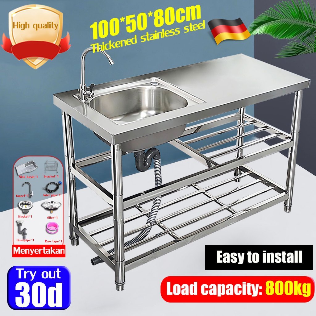 【Pampasan pakej yang rosak】304 Sinki dapur keluli tahan karat 80/100cm ...