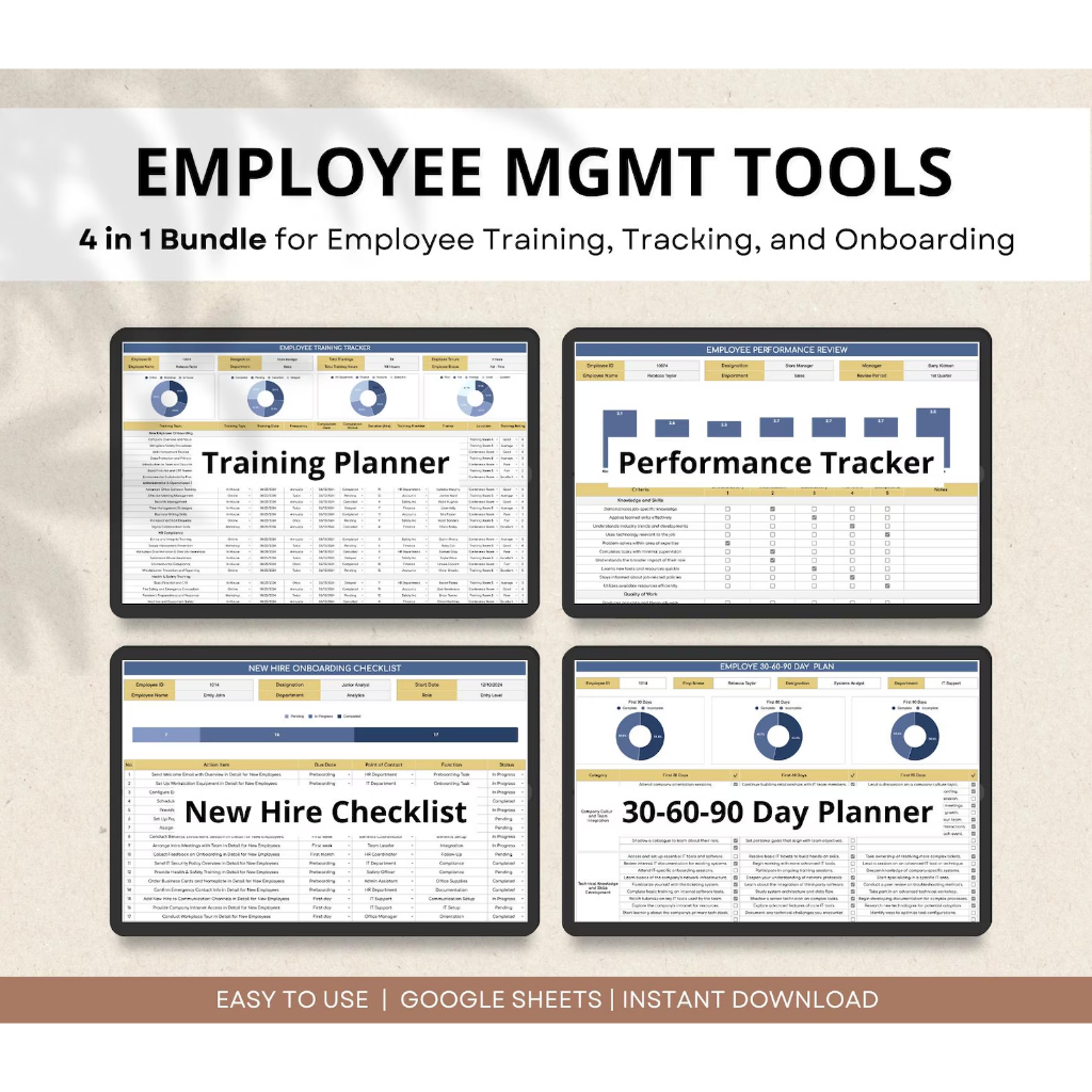 Employee Management Spreadsheets 4in1 Bundle Employee Training Planner ...