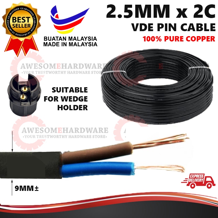 (100% PURE COPPER) MALAYSIA THICK 2 CORE 2.5MM TWIN FLAT BLACK PIN ...