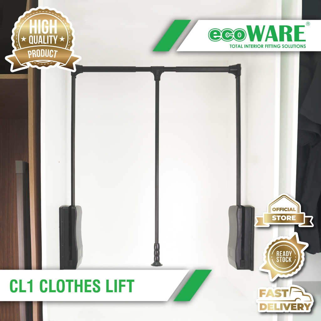 ecoWARE Clothes Lift Wardrobe Pull Up Down - Home Hanger Wall Mounted ...