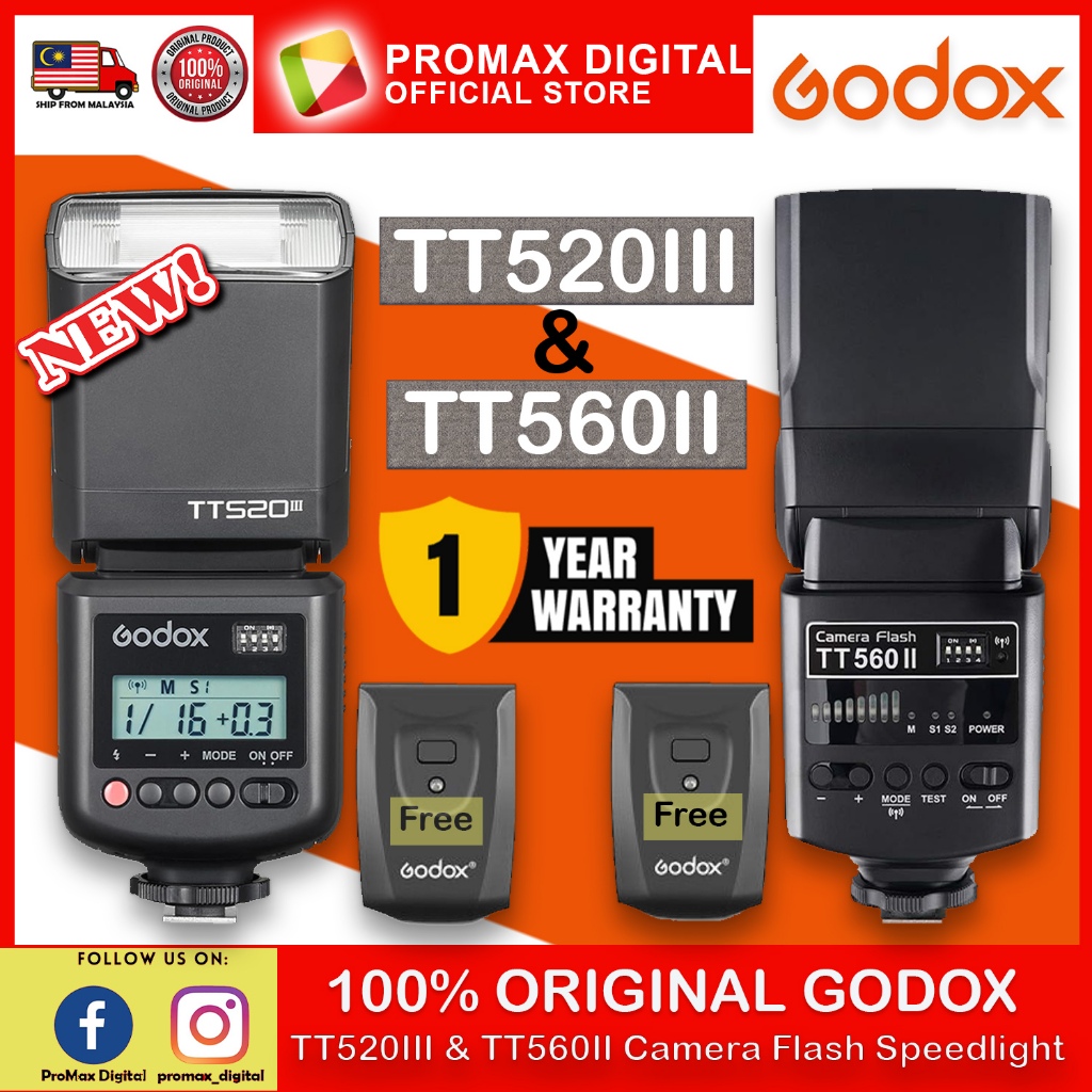 Godox TT520III / TT560II Camera Flash Speedlight free Wireless Flash ...