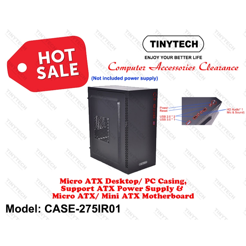 TINYTECH CASE-275IR01 MICRO ATX DESKTOP/ PC CASING, SUPPORT ATX POWER ...