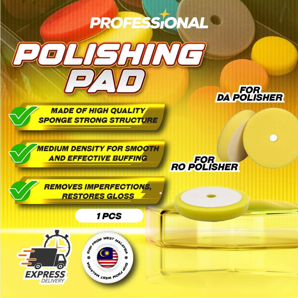 【PROFESSIONAL】 Yellow Polishing Pad | 5-Inch Round Sponge for Rotary ...