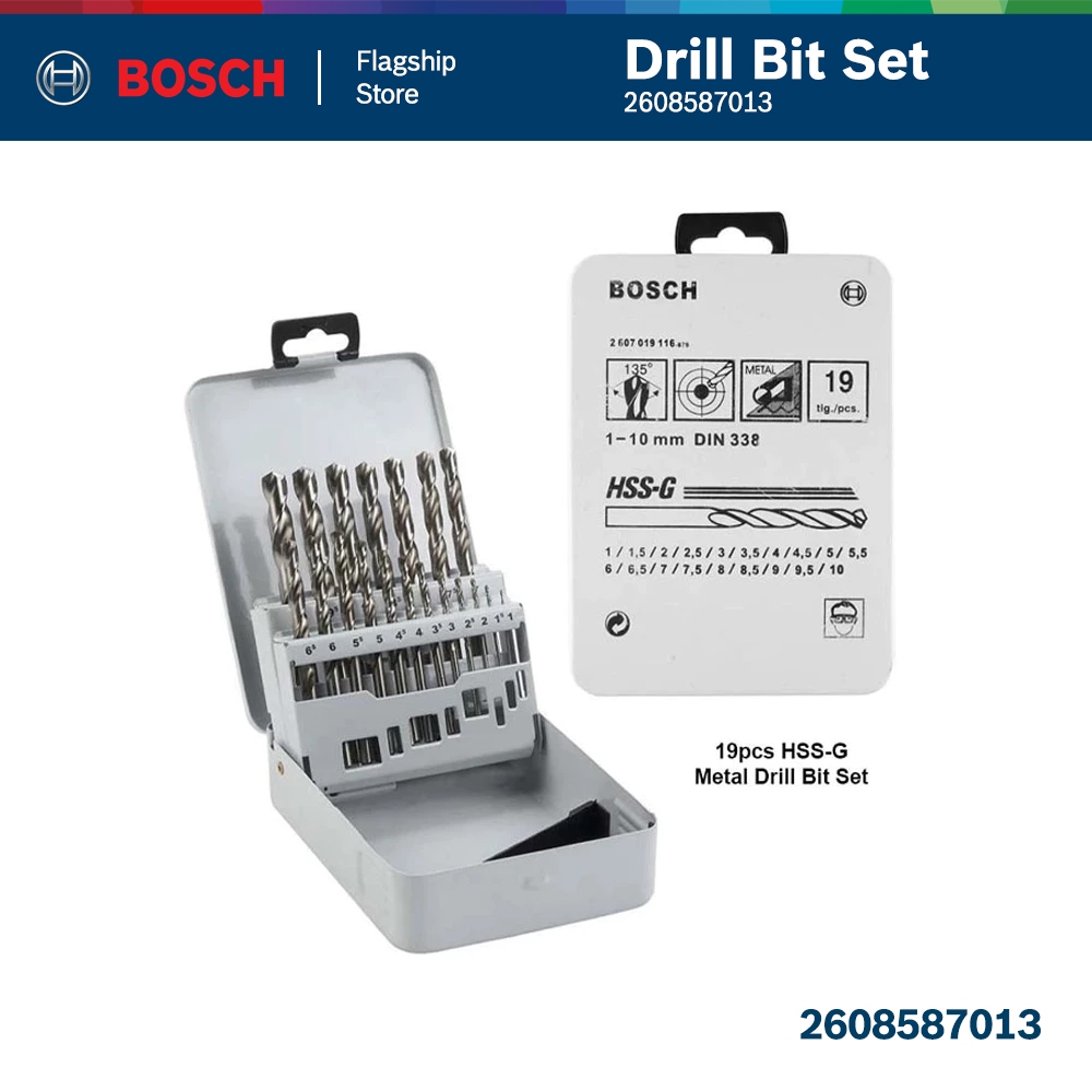 BOSCH 19pcs HSS-G Din 338 Metal Drill Bit Set - 2608587013 | Shopee Malaysia